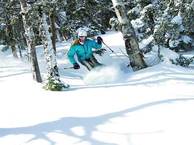 Powder paradise! Sugarbush's tree runs are like nature's slalom course. Just remember, hugging trees is best saved for après-ski celebrations.