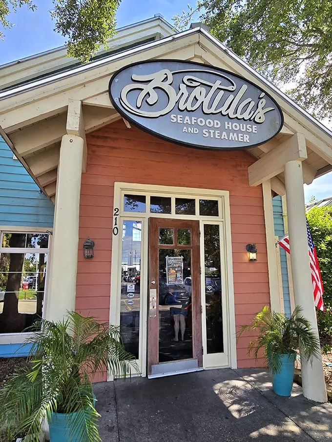 Brotula's: Where the building hints at seafood treasures within. It's like a delicious game of 'What's behind door number one?