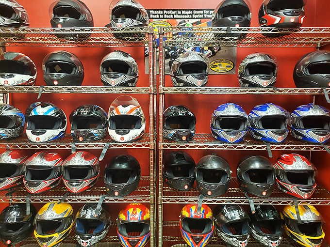 Choose your armor, road warrior! Each helmet tells a story – mostly of 'I hope I don't embarrass myself in front of the kids.'