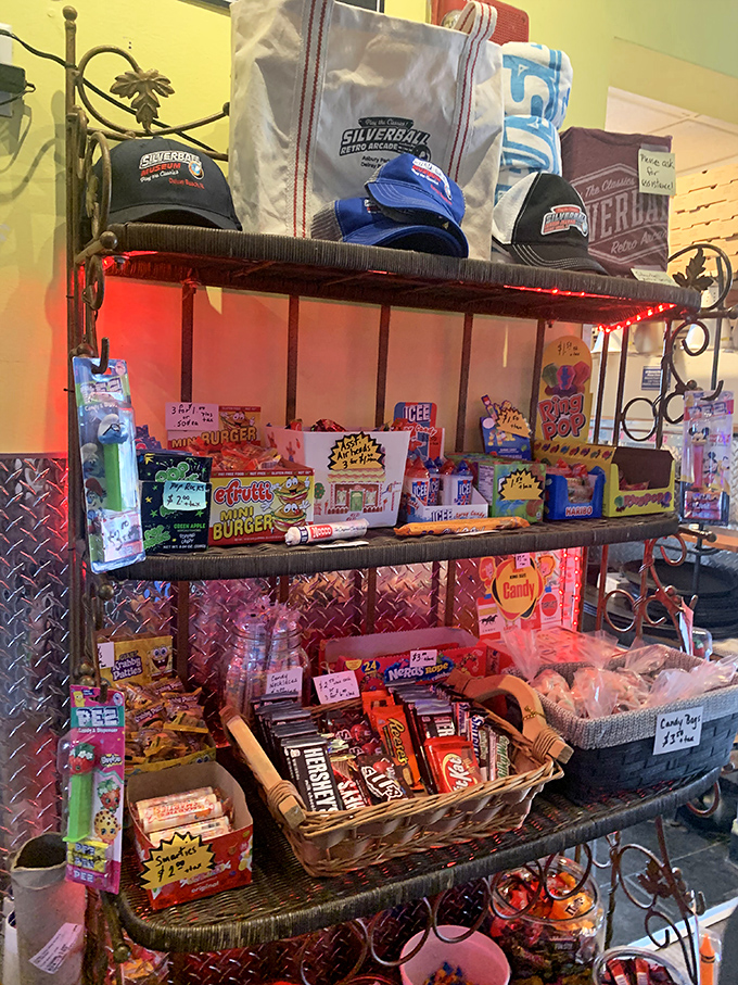 Sugar rush central! This candy cornucopia is like raiding the concession stand of your childhood dreams – Pac-Man fever meets sweet tooth heaven.