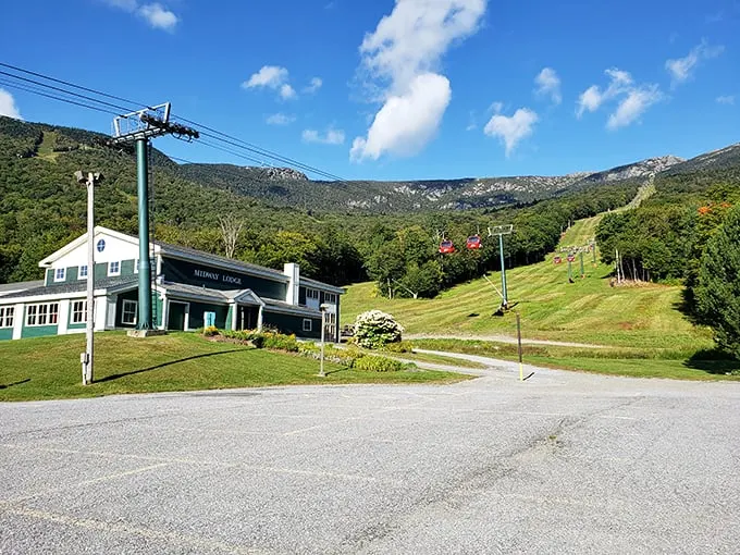 Stowe's base area: Where alpine charm meets modern luxury. It's like a Swiss village got a makeover from HGTV.