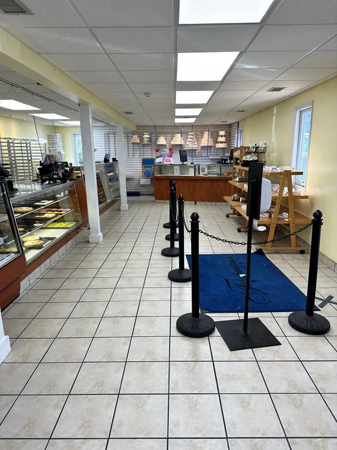 Welcome to carb heaven! This pristine interior is where pastry dreams come true, with display cases that could make even the Louvre jealous.