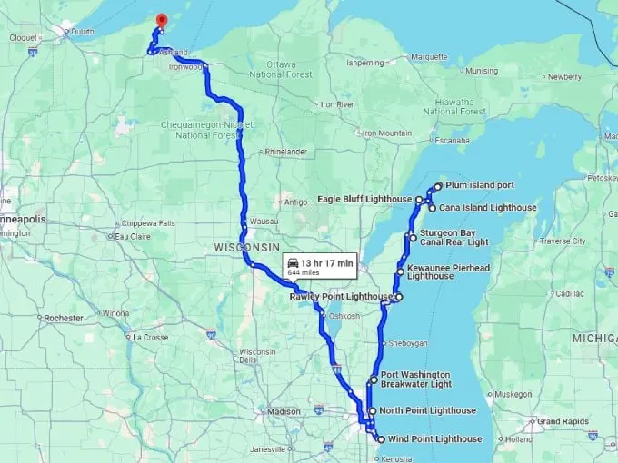 22 coastal lighthouses wisconsin map