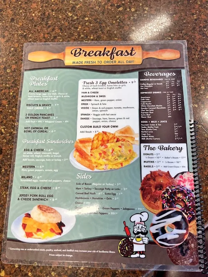 Decisions, decisions! This menu is a roadmap to breakfast bliss. Pro tip: bring a friend and share the carb-loading journey.