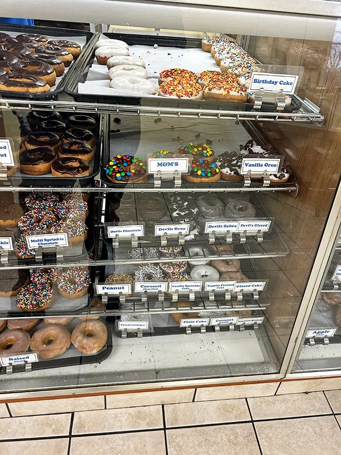 Donut nirvana achieved! From classic glazed to wild creations, this case is like a Willy Wonka fever dream for grown-ups.