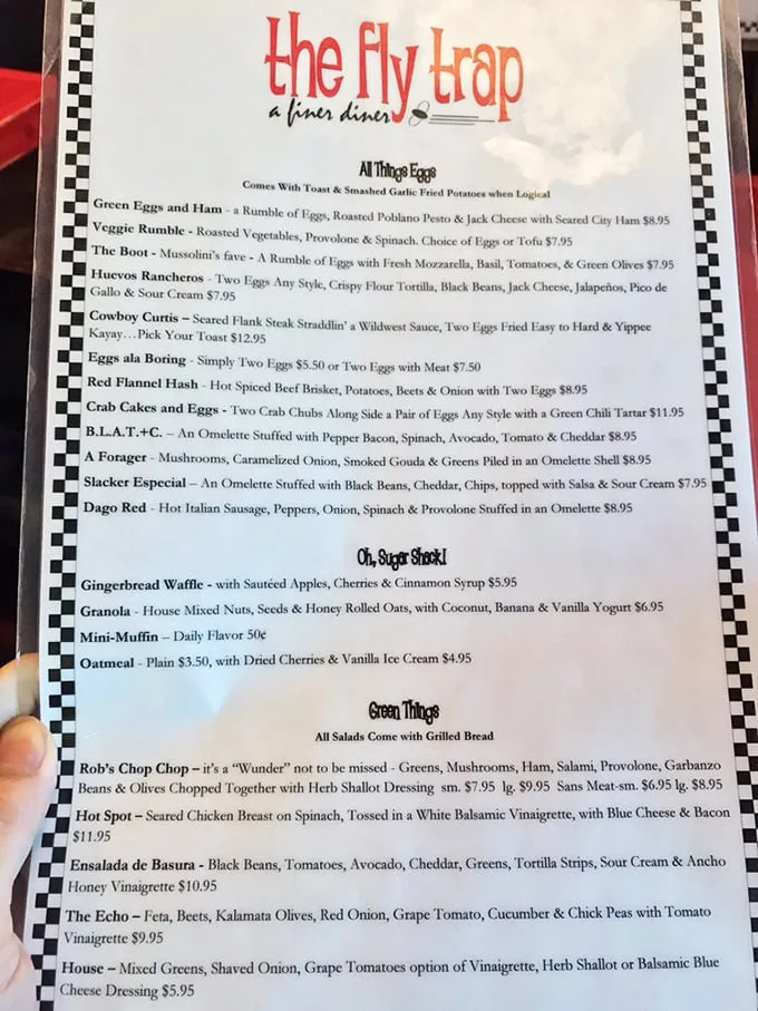 Menu or modern art? At The Fly Trap, it's both! Clever names and mouthwatering descriptions make ordering an adventure in itself.