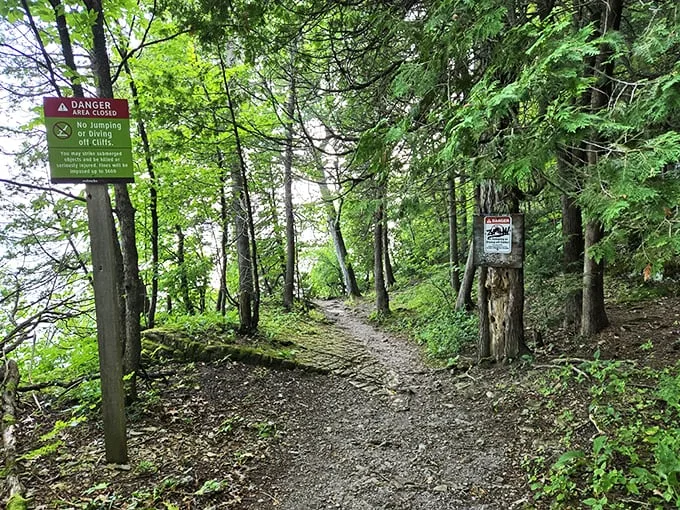 Danger ahead? More like adventure calling! This trail promises views that'll make your Instagram followers green with envy.