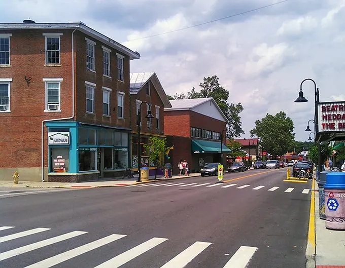 Yellow Springs' main drag: Where tie-dye meets high culture. Colorful storefronts and eclectic shops create a bohemian paradise in the heart of Ohio.