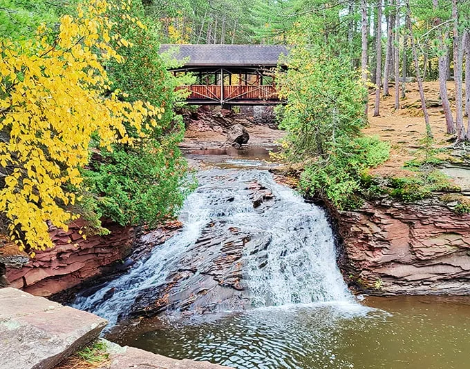 Amnicon Falls: The Swiss Army knife of waterfalls! With multiple cascades and a covered bridge, it's like a greatest hits album of natural wonders.