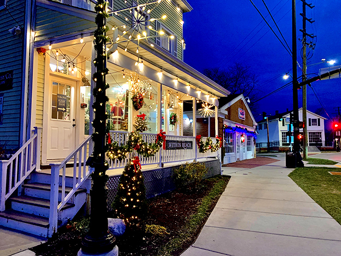 Candy canes and cobblestones! Long Grove's festive flair turns window shopping into a holiday adventure.