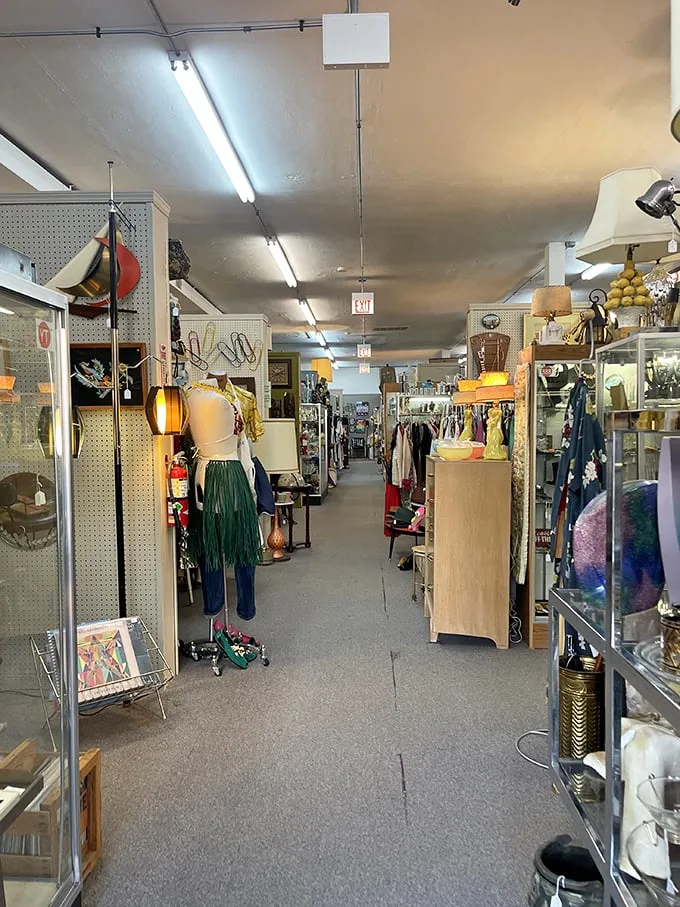 From flapper dresses to disco suits, this vintage clothing section is a fashion time capsule. Who needs a gym when you can do the Charleston in these threads?