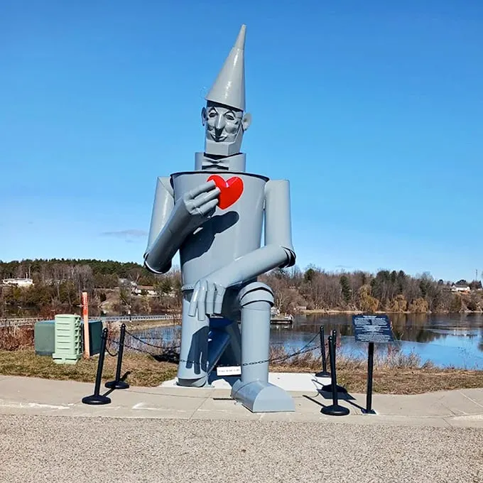 Talk about a poker face! This close-up reveals the Tin Man's stoic expression, forever pondering his newfound heart.