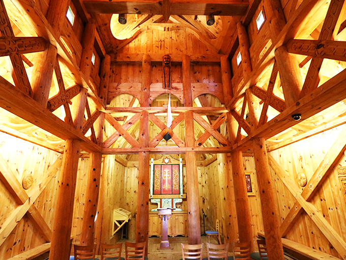 Look up and behold a wooden web of wonder! This ceiling could give Michelangelo's Sistine Chapel a run for its money.