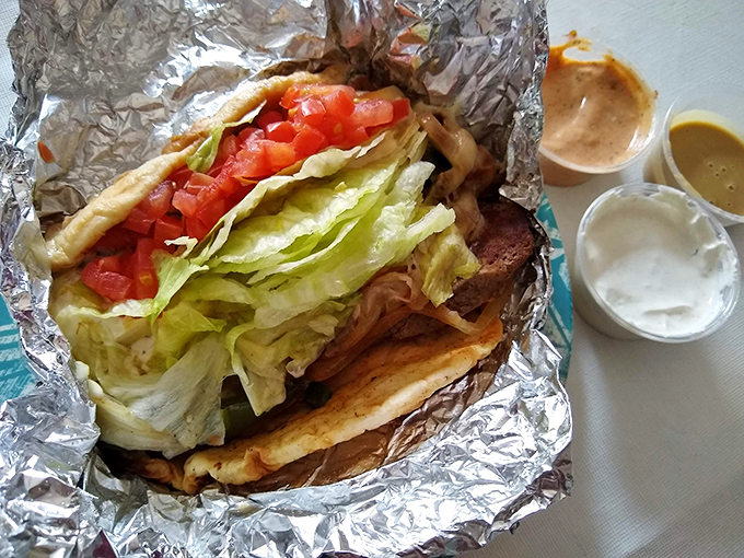 Behold, the gyro that launched a thousand cravings! This Greek-inspired masterpiece is ready for its culinary close-up.