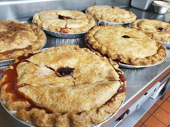 Pie paradise alert! These golden-crusted beauties are lined up like contestants in a delicious beauty pageant. My vote? Yes to all!