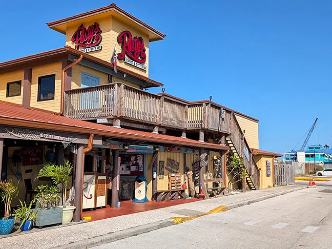 Rusty's outdoor seating: Where the only thing more colorful than the umbrellas is the array of seafood on your plate.