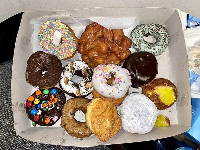 A box of joy, wrapped in cardboard! This assortment is like the Avengers of donuts – each one a superhero of sweetness.