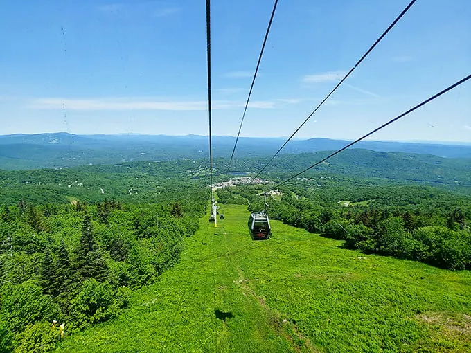 Stratton's gondola: Your chariot to the clouds. Southern Vermont's highest peak is ready for its close-up.