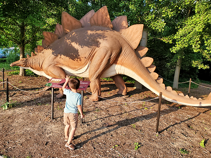 Stegosaurus in the suburbs! Cranbrook's life-sized dino models bring the Mesozoic to metro Detroit with prehistoric panache.
