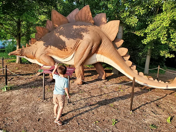 Stegosaurus in the suburbs! Cranbrook's life-sized dino models bring the Mesozoic to metro Detroit with prehistoric panache.