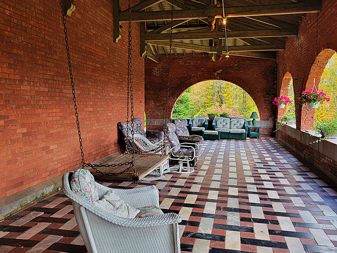 Forget the man cave, I want a castle porch! This brick-arched beauty is the perfect spot for sipping tea… or plotting your next quest.