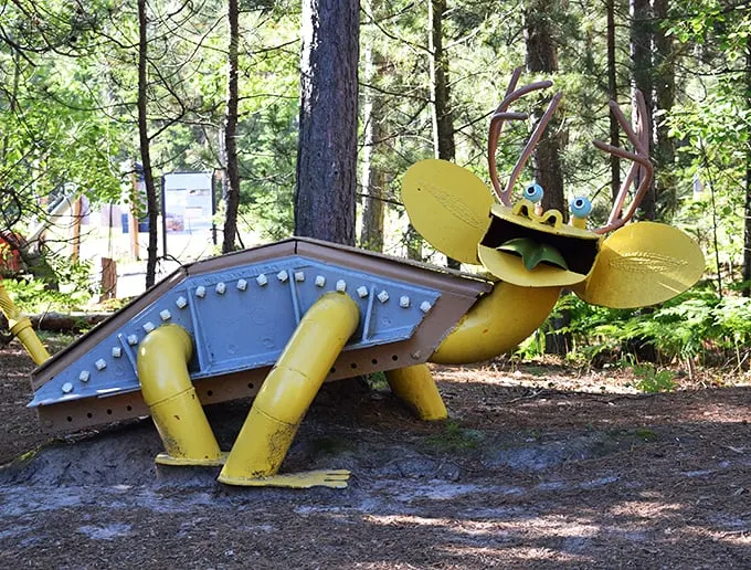 Where metal dreams come to life! Lakenenland's whimsical sculptures turn a roadside park into an outdoor gallery of imagination.