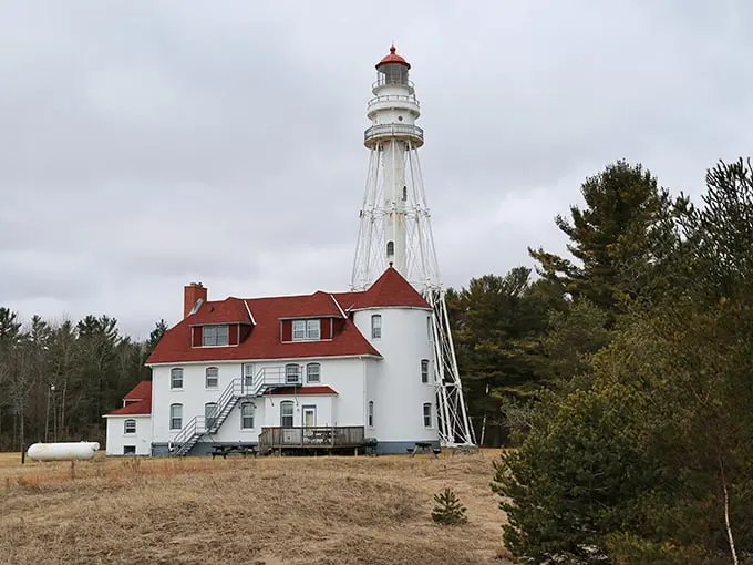 Skyscraper of the shore! Wisconsin's tallest lighthouse stands like a giant Erector Set by the lake.