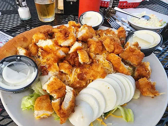Cluck of the draw! This chicken salad is so fresh and colorful, it could double as modern art – if modern art was delicious and came with ranch dressing.