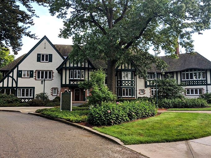 Kellogg Manor: Where cereal fortunes built lakeside luxury. This Tudor Revival gem proves that breakfast is indeed the most important meal of the day.