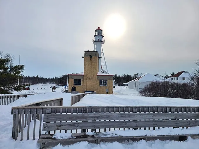Winter wonderland or lighthouse snow globe? Either way, this frosty scene is pure Michigan magic.