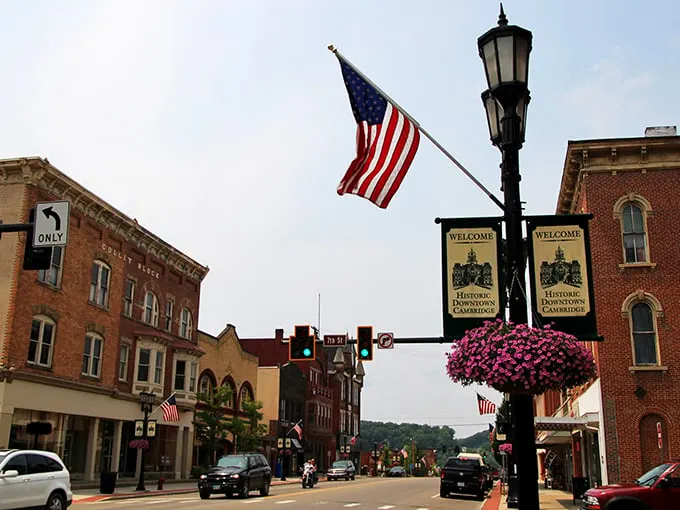 Cambridge's downtown: Where small-town America shines bright. Historic buildings and local shops create a scene worthy of a postcard.