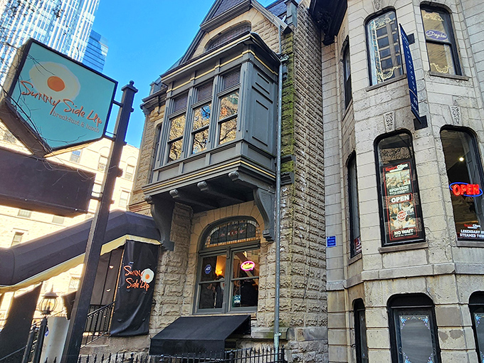 Sunny Side Up: Breakfast with architectural flair! This spot looks like it could turn even Dracula into a morning person.