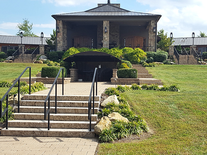 Roadside royalty! Walkers Bluff's impressive entrance is your gateway to wine country nobility.