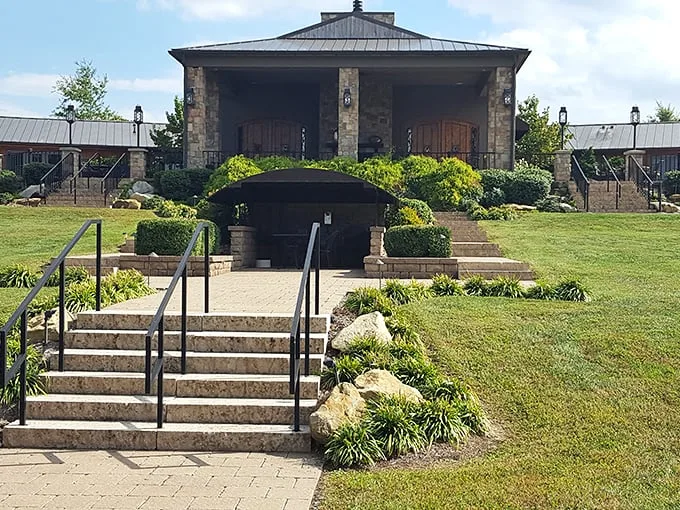 Roadside royalty! Walkers Bluff's impressive entrance is your gateway to wine country nobility.