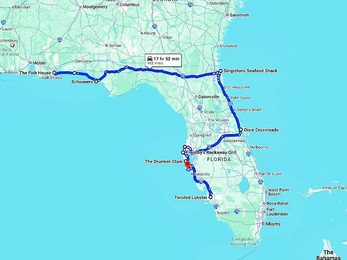 florida-road-trip-seafood map