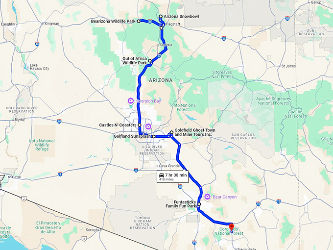 arizona family friendly spots map