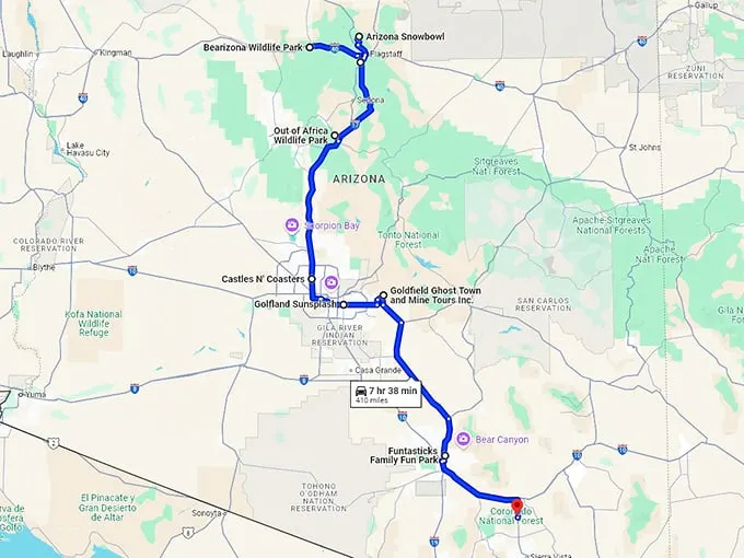 arizona family friendly spots map