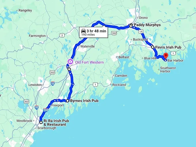 maine hidden irish taverns map