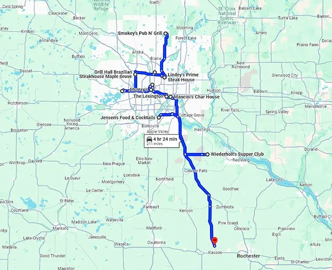 meaty road trip minnesota map