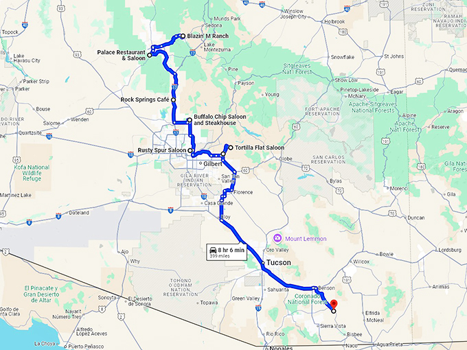 old west spots arizona map