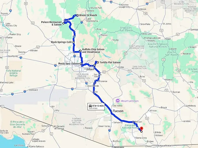 old west spots arizona map