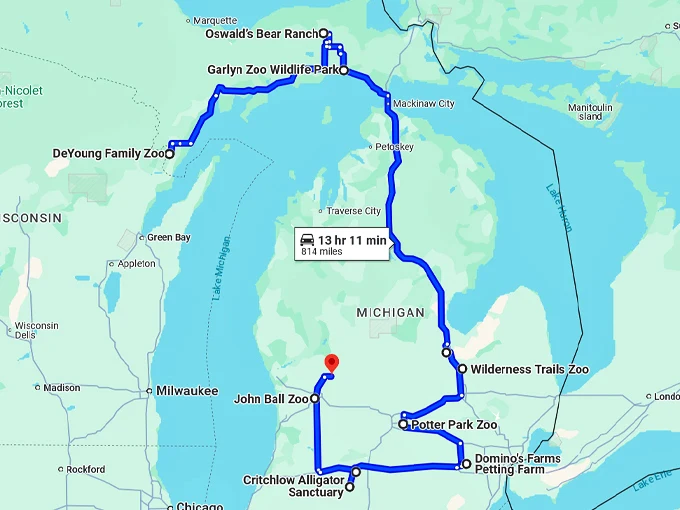 road trip animals michigan map