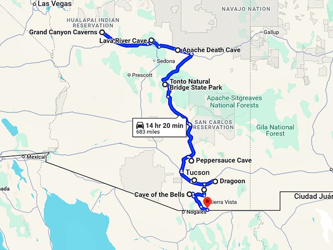 secret caves arizona trip map