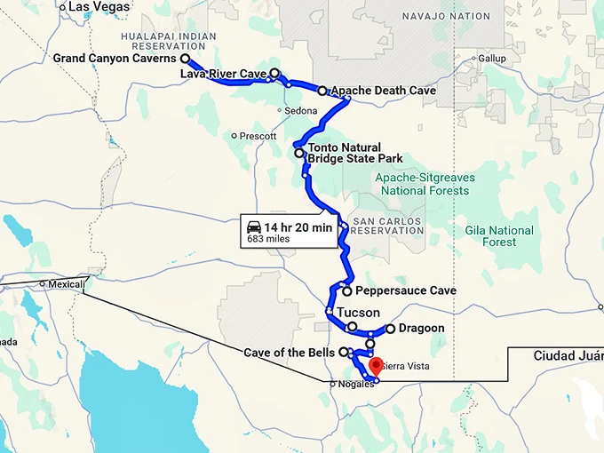 secret caves arizona trip map
