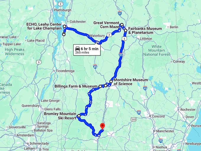 vermont dreamy road trip map