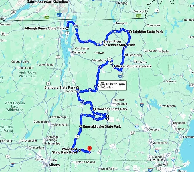vermont scenic road trip map