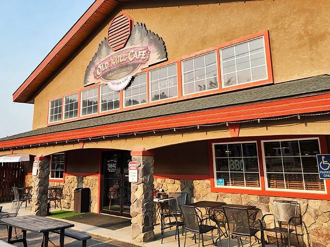 Welcome to the Old Mill Cafe, where rustic charm meets culinary magic. This cozy log cabin-style eatery promises a feast for both your eyes and taste buds!