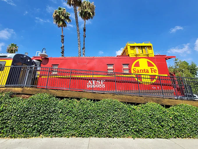 All aboard the flavor express! This eye-catching Santa Fe train car isn't just for show—it's your ticket to burger paradise in Studio City.