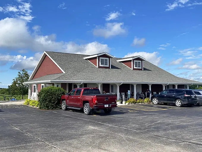 Welcome to dairy paradise! Kelley Country Creamery's charming red barn beckons ice cream lovers like a siren song of sweetness.