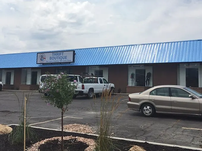 Blue skies and bargains await! This unassuming storefront hides a treasure trove of thrifty delights, like a secret cave of wonders for the budget-savvy shopper.